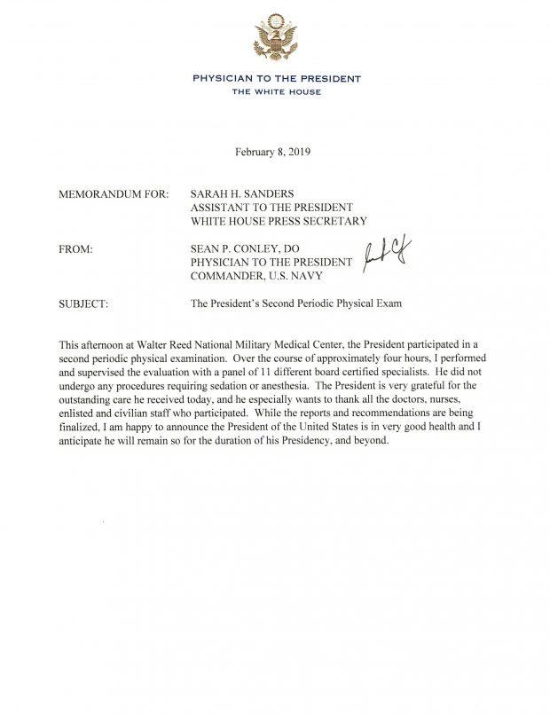 Memorandum from the Physician to the President – The White House